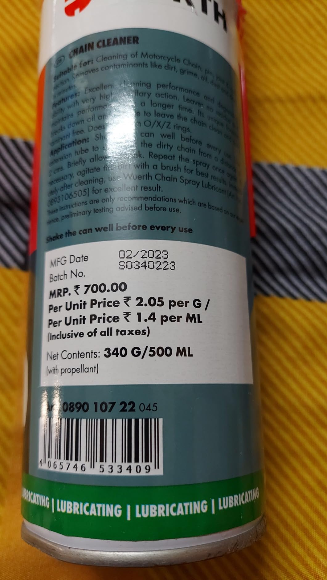 Wuerth Chain Cleaner - 500 ml | German Engineered Spray Cleaner for ...