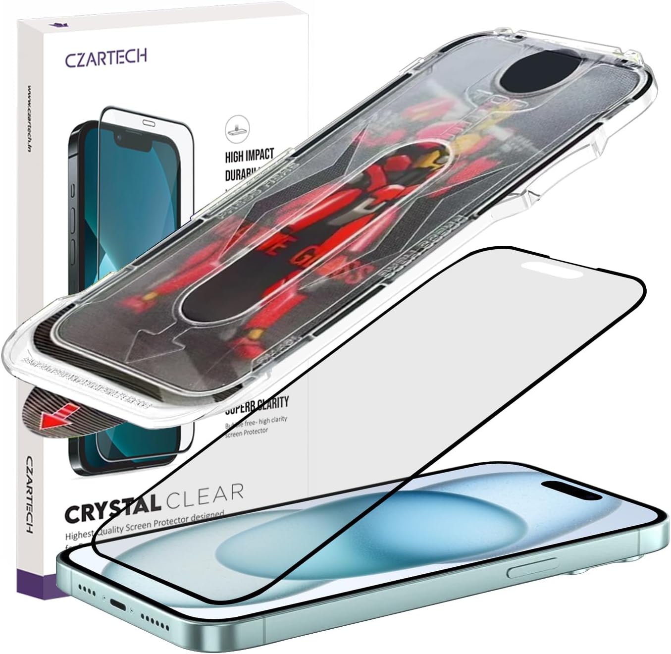 CZARTECH Auto-Align Matte Tempered Glass for iPhone 15 Edge to Edge ...