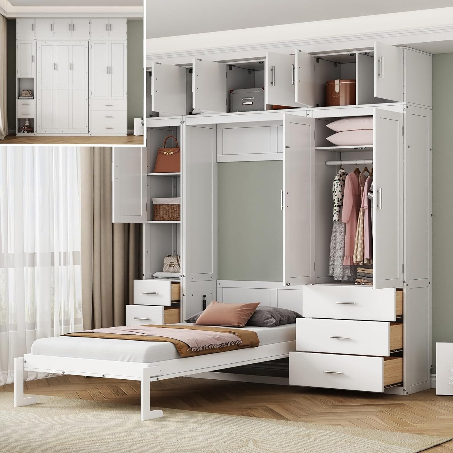 Amazon.com: Merax Twin Size Murphy Bed Cabinet with Lockers and Storage ...