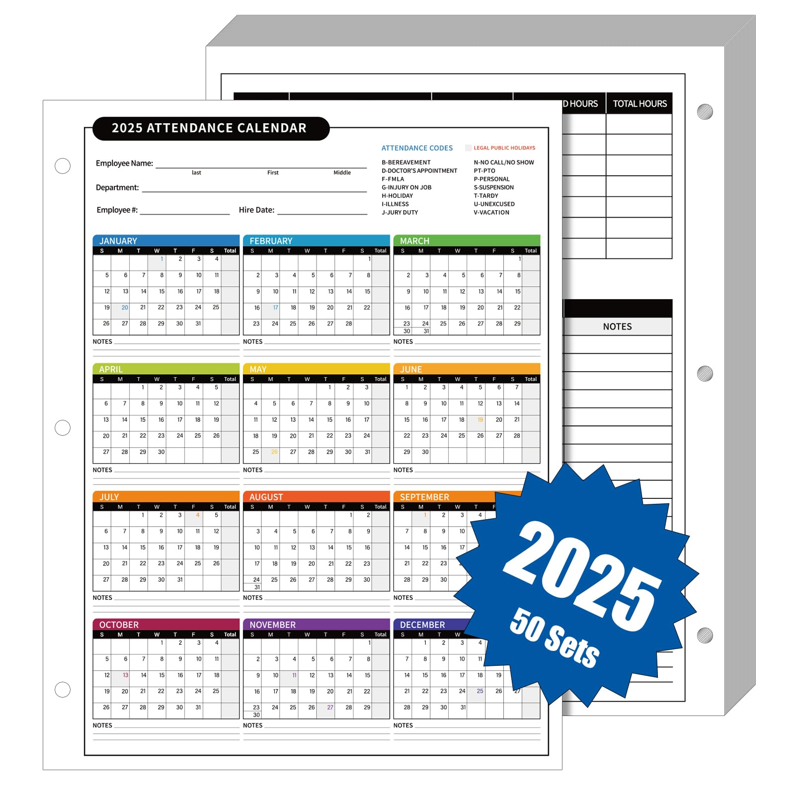 Amazon.com : ReliThick 50 PCS 2025 Attendance Calendar Card Stock Paper ...