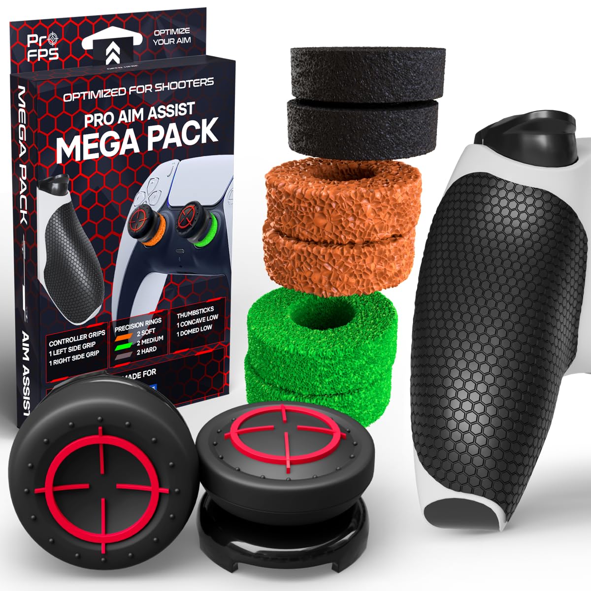 ProFPS PS5 Zubehör - 6x Precision Rings & 2x Mixed PS5 Sticks & PS5 Controller Grip - PS5 ...