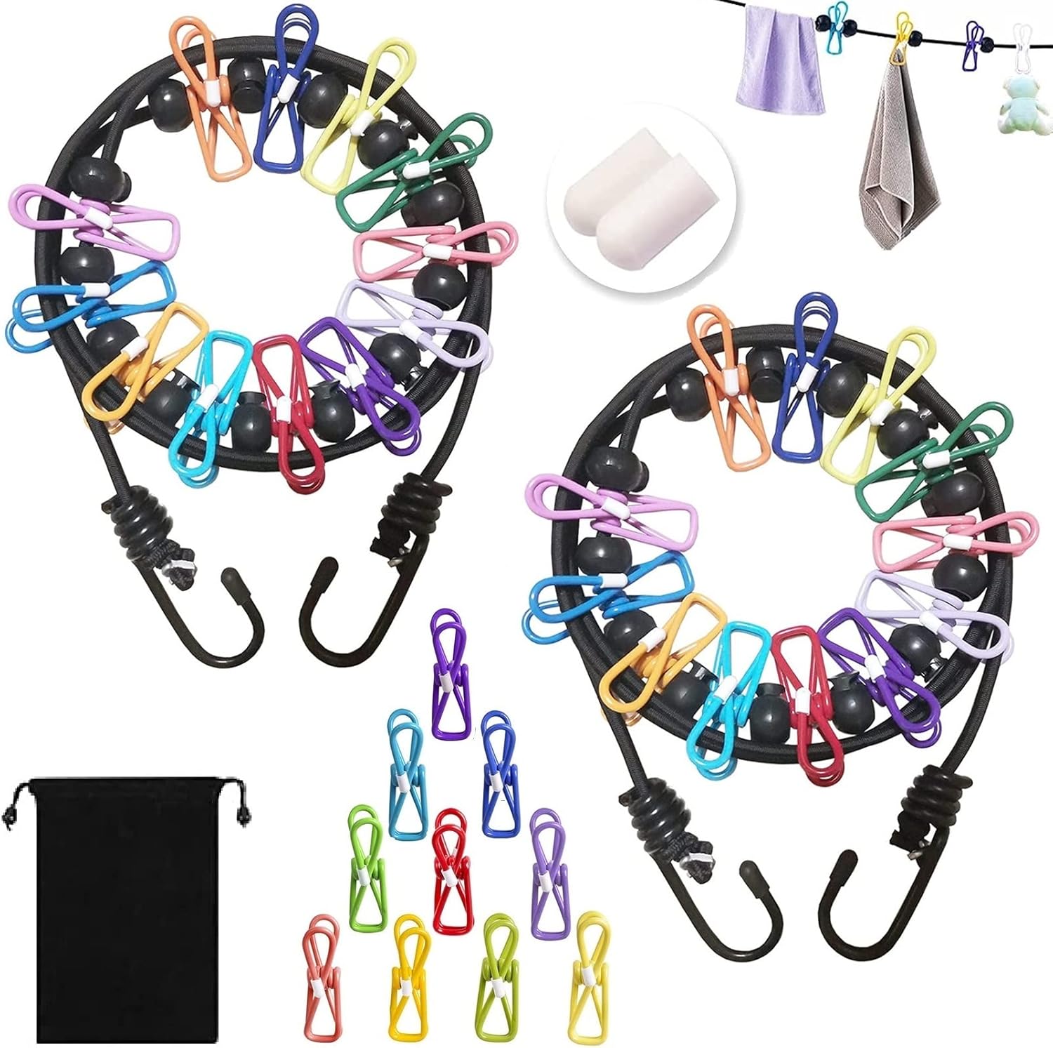 Amazon.com: 2 Pack Portable Travel Clothesline with 12 Clothespins ...