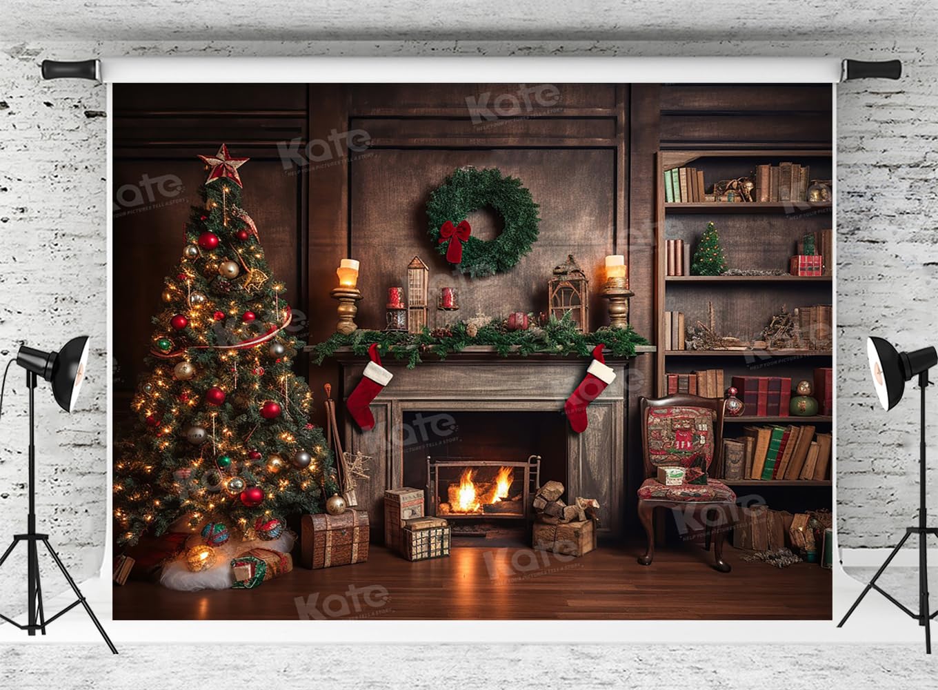 Christmas Fireplace Backdrops