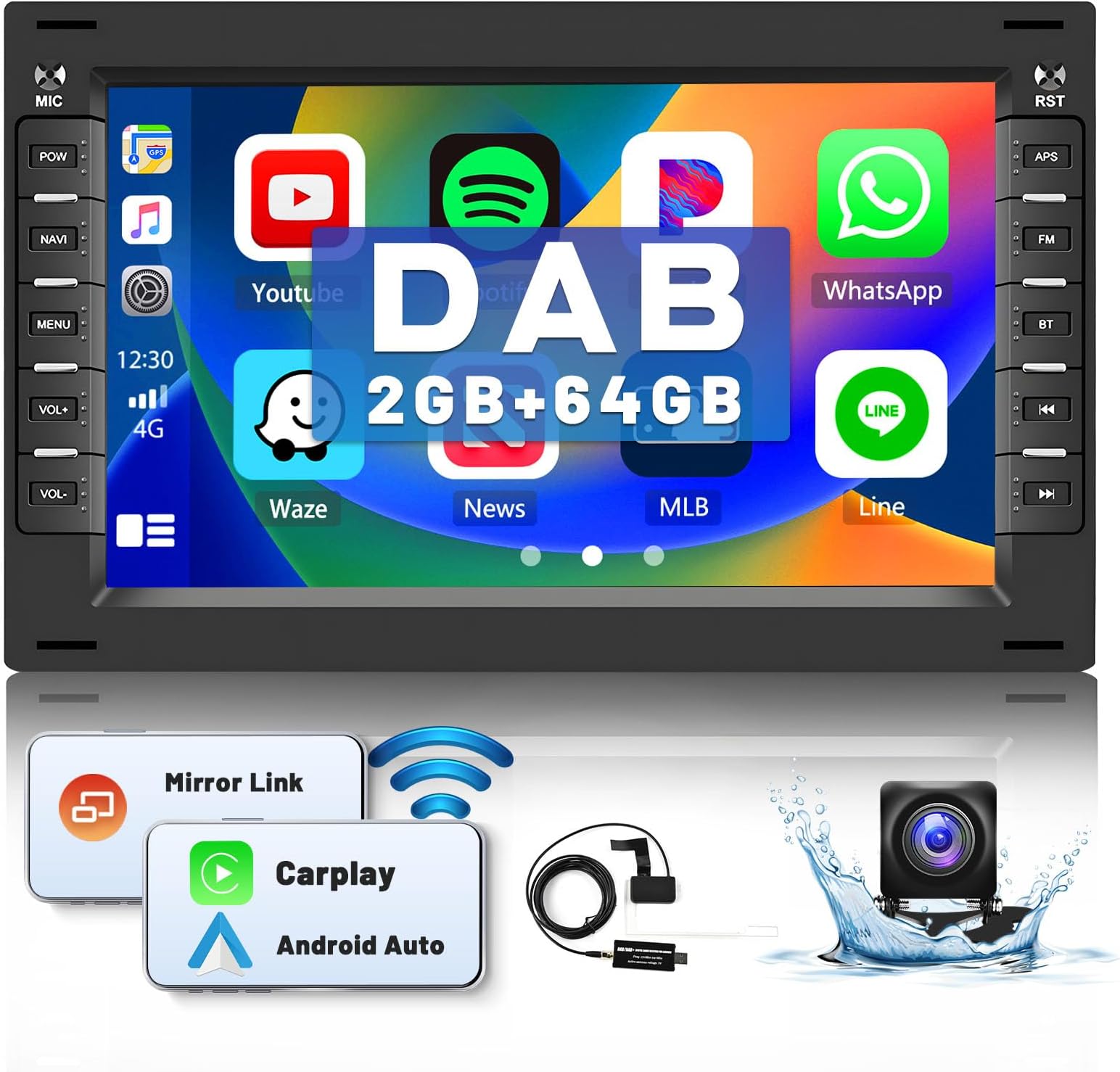 Hikity 2G 64G Android 13 Dab Autoradio 2 din sans Fil Apple Carplay ...
