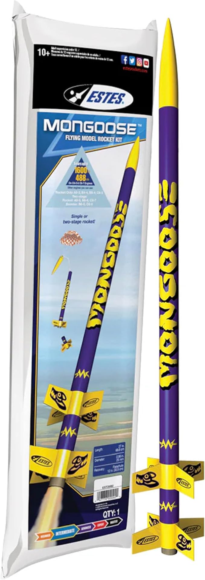 Amazon.com: Estes 2092 Mongoose Rocket-Building Kit, Intermediate 2 ...