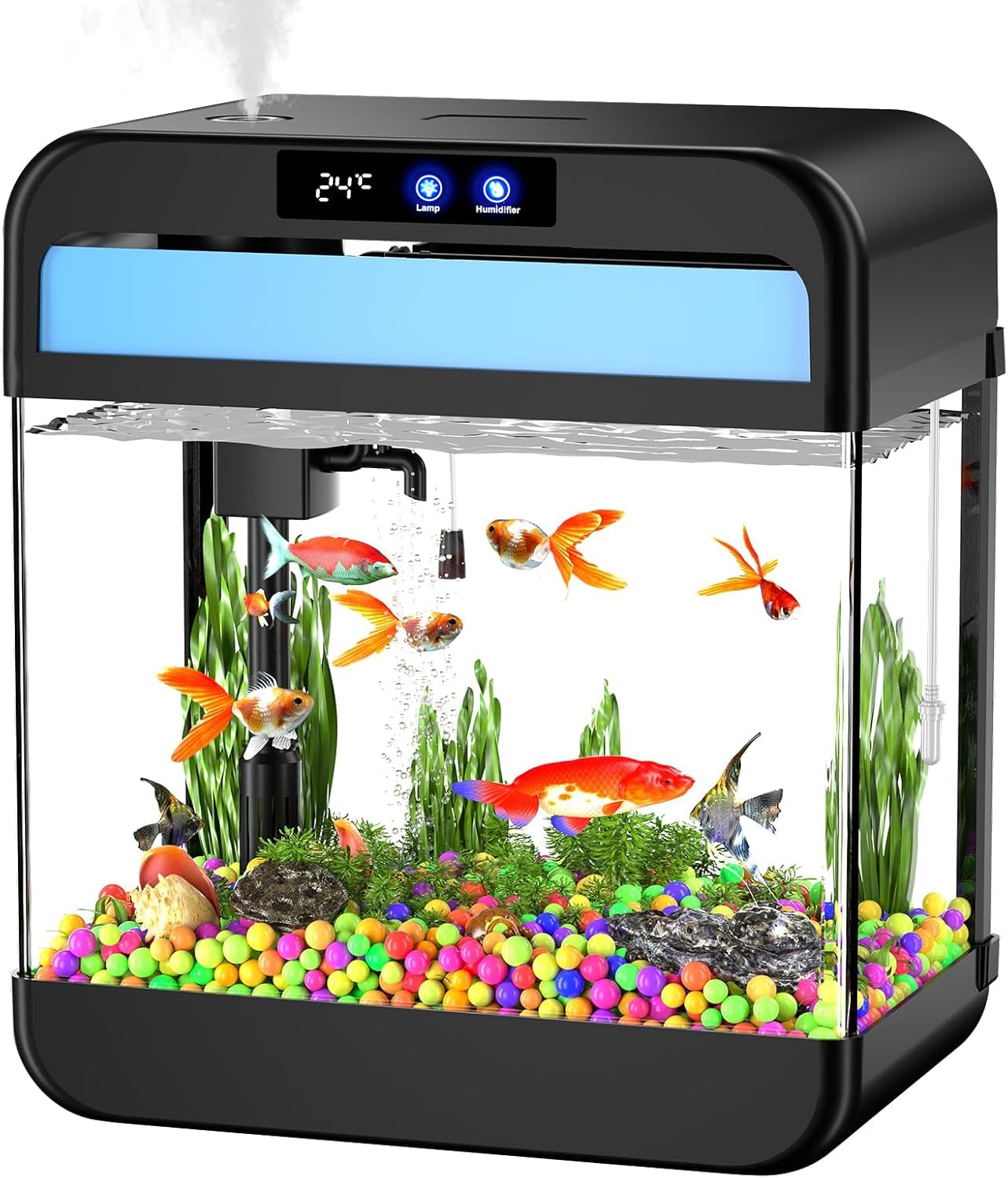 Fish Tank Aquarium 2.2 Gallon with Humidifier 7 Color Looping Light ...