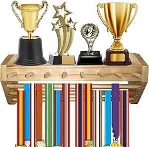 Amazon.com : GAHEUNBB Medal and Trophy Display Shelf with Hooks, Wooden ...