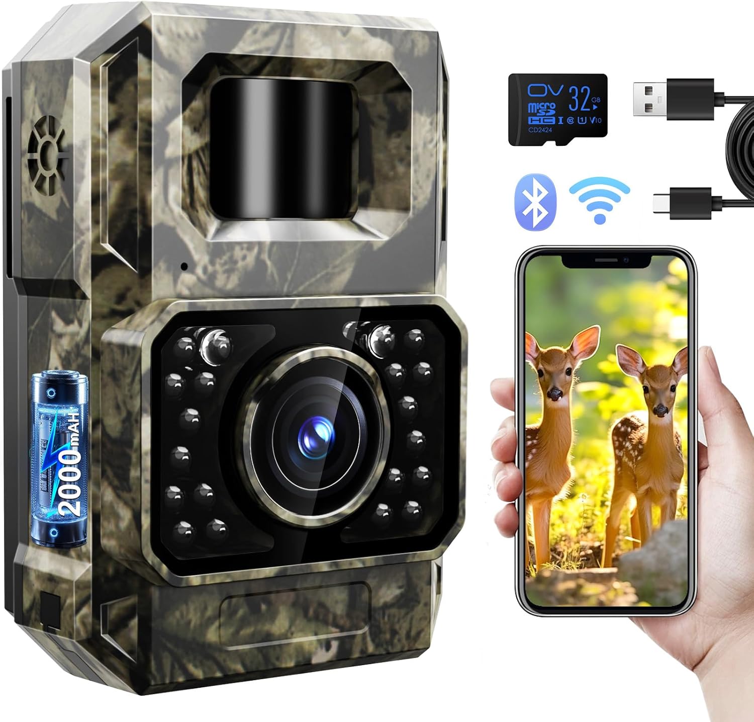 Amazon.com: MAXDONE WiFi Trail Camera Bluetooth Game Camera, 2000mAh ...