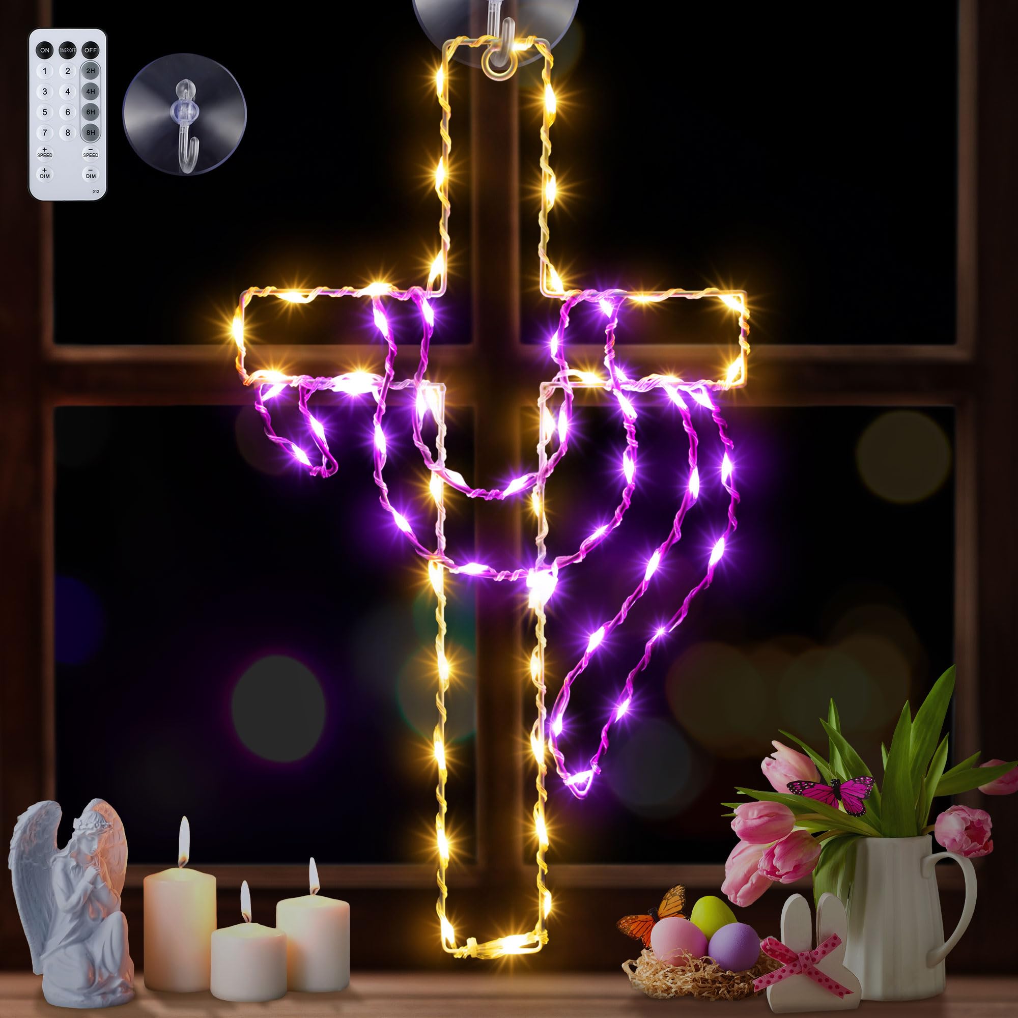 Amazon.com: Meonum Easter Cross Window Lights Decorations, 8 Lighting ...