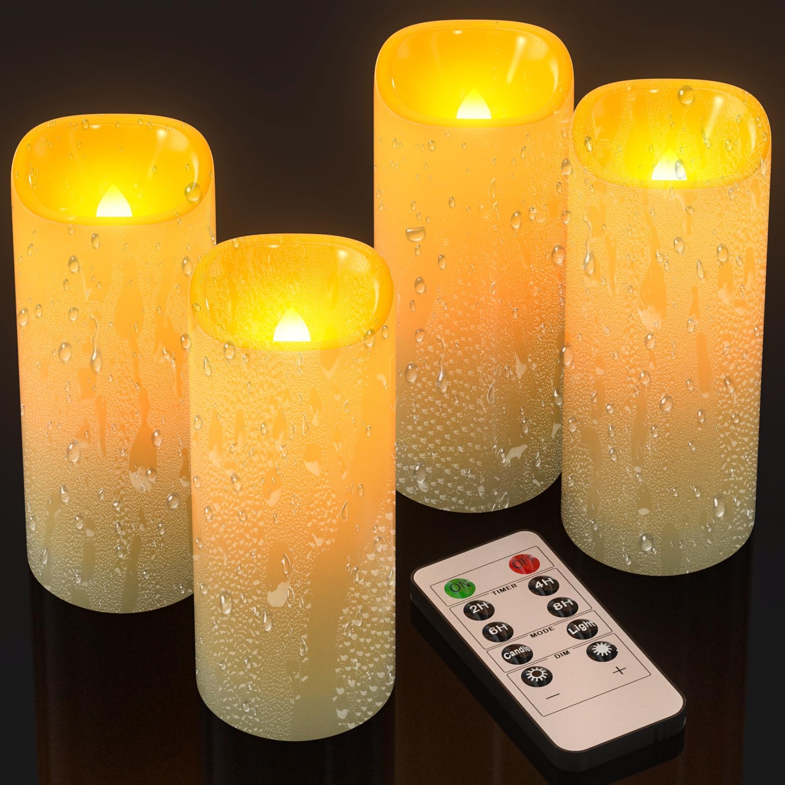 SoulBay Flameless Candles with Remote, 4pcs Outdoor Waterproof Battery Operated Flickering ...