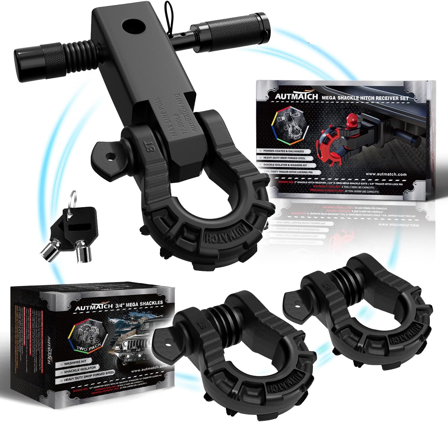 Amazon.com: AUTMATCH Mega Shackles 3/4 D Ring Shackle and 2" Shackle ...