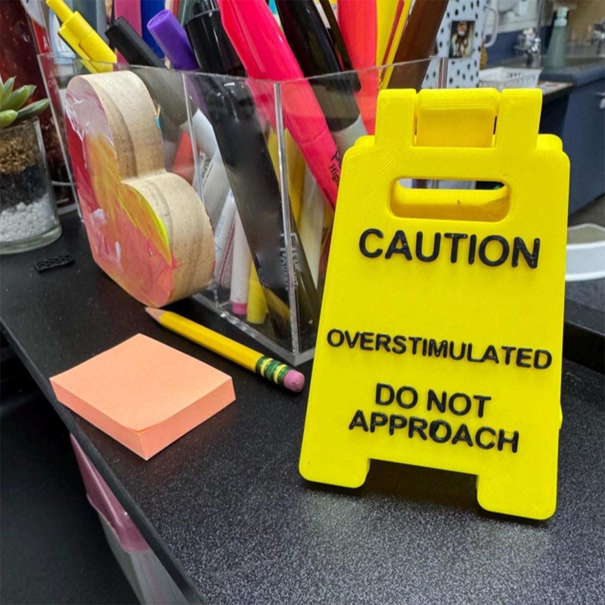 Caution Overstimulated Desk Sign - Fun Office Humor Warning Sign ...