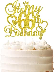 It's My 66th Birthday Cake Topper - Gold Glitter Happy 66th Birthday ...