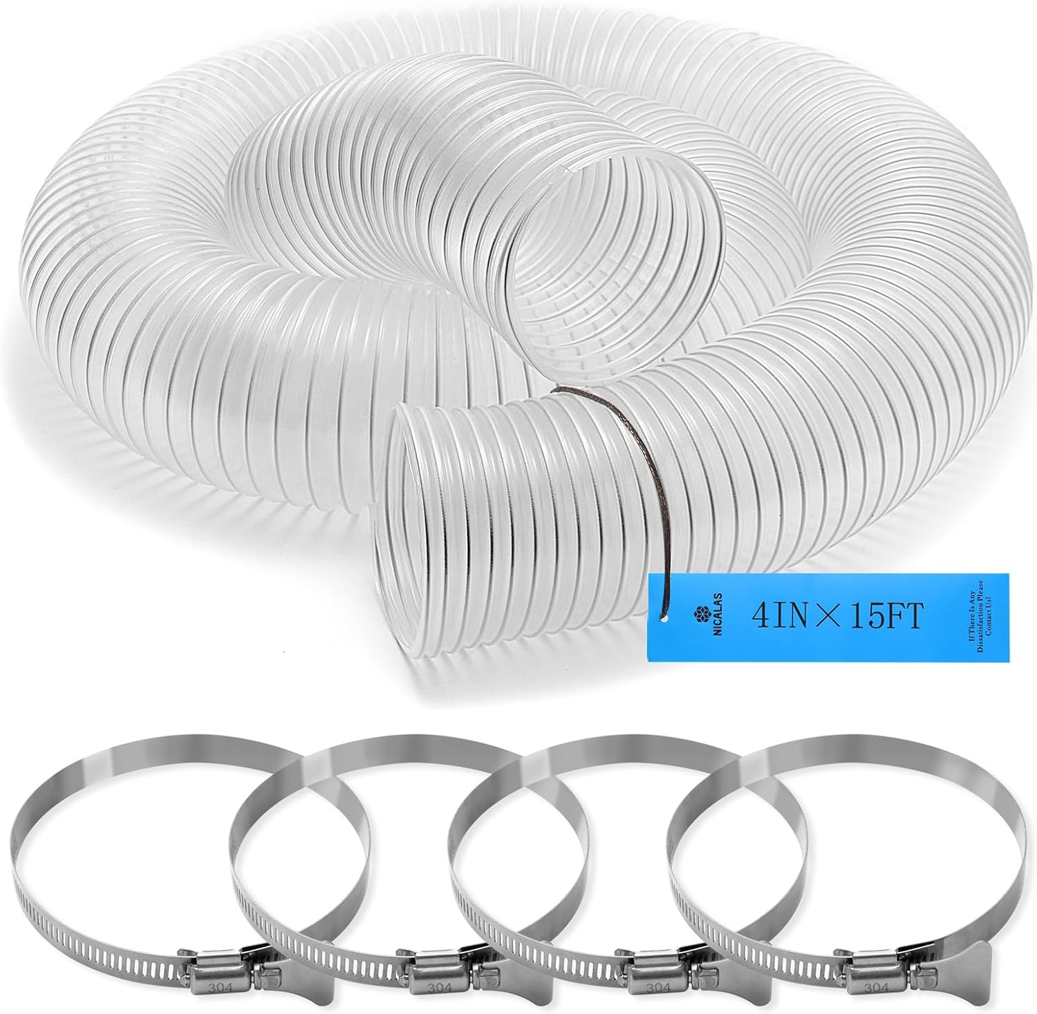 4"x15'Dust Collection Hose,4 Inch Dust Collection Tube with 304 ...