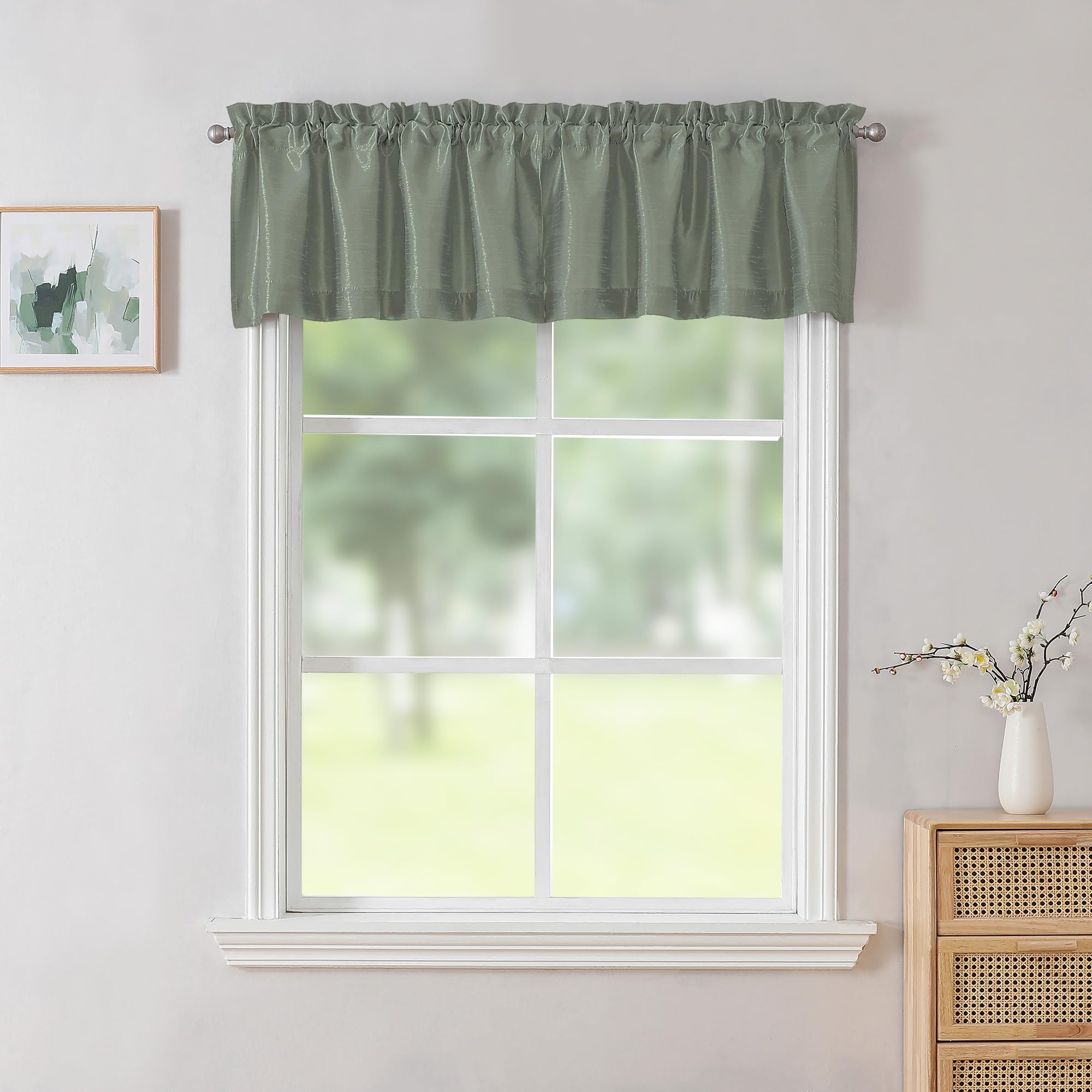 Snapklik.com : Uptown Sage Green Valance For Window, Faux Silk Room ...