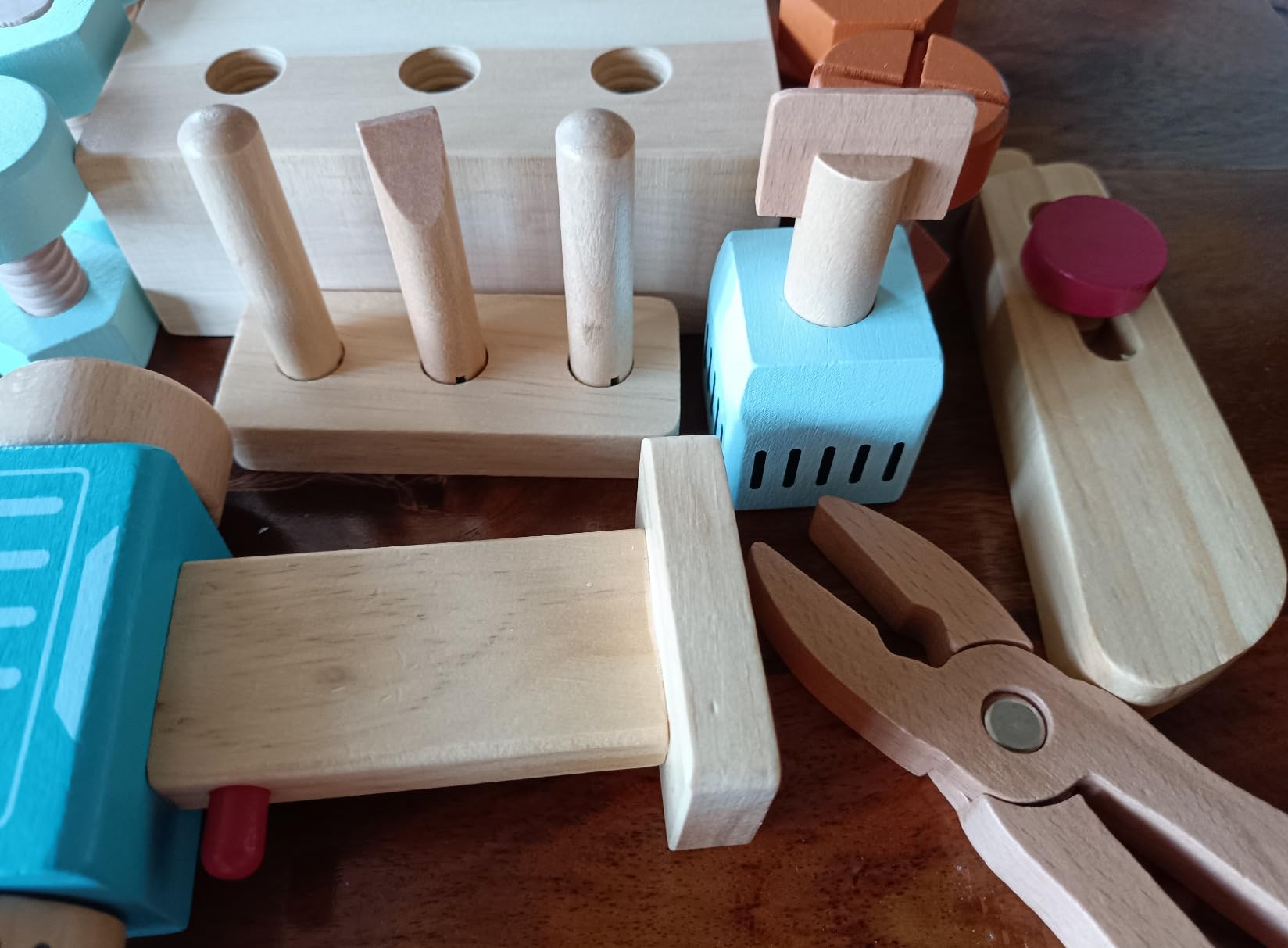 Little Log Wooden Kids Tool Kit Set Wooden Toy Tool Box with Drill Kids ...