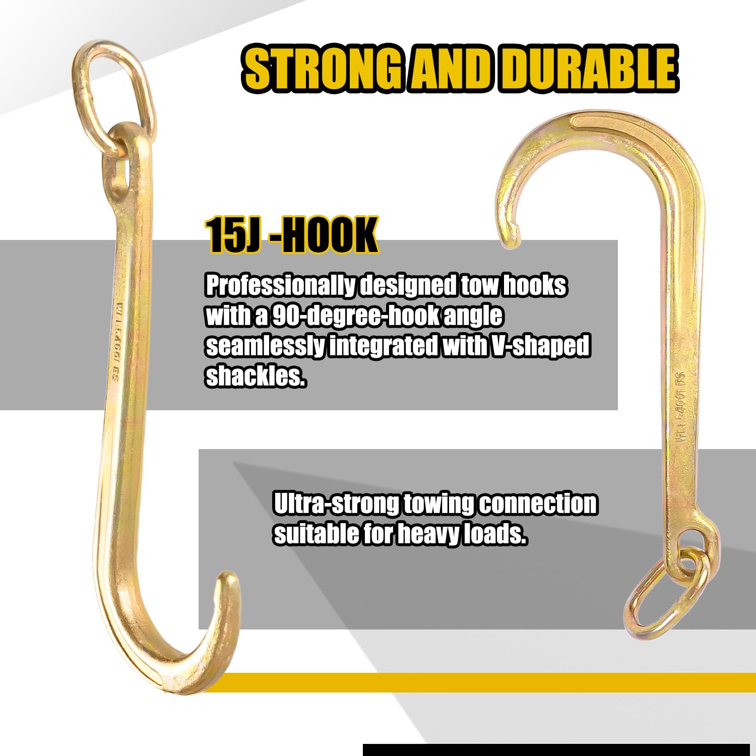 Snapklik.com : 2 Pack 15 Inch G70 J Hook Heavy Duty Towing Hooks