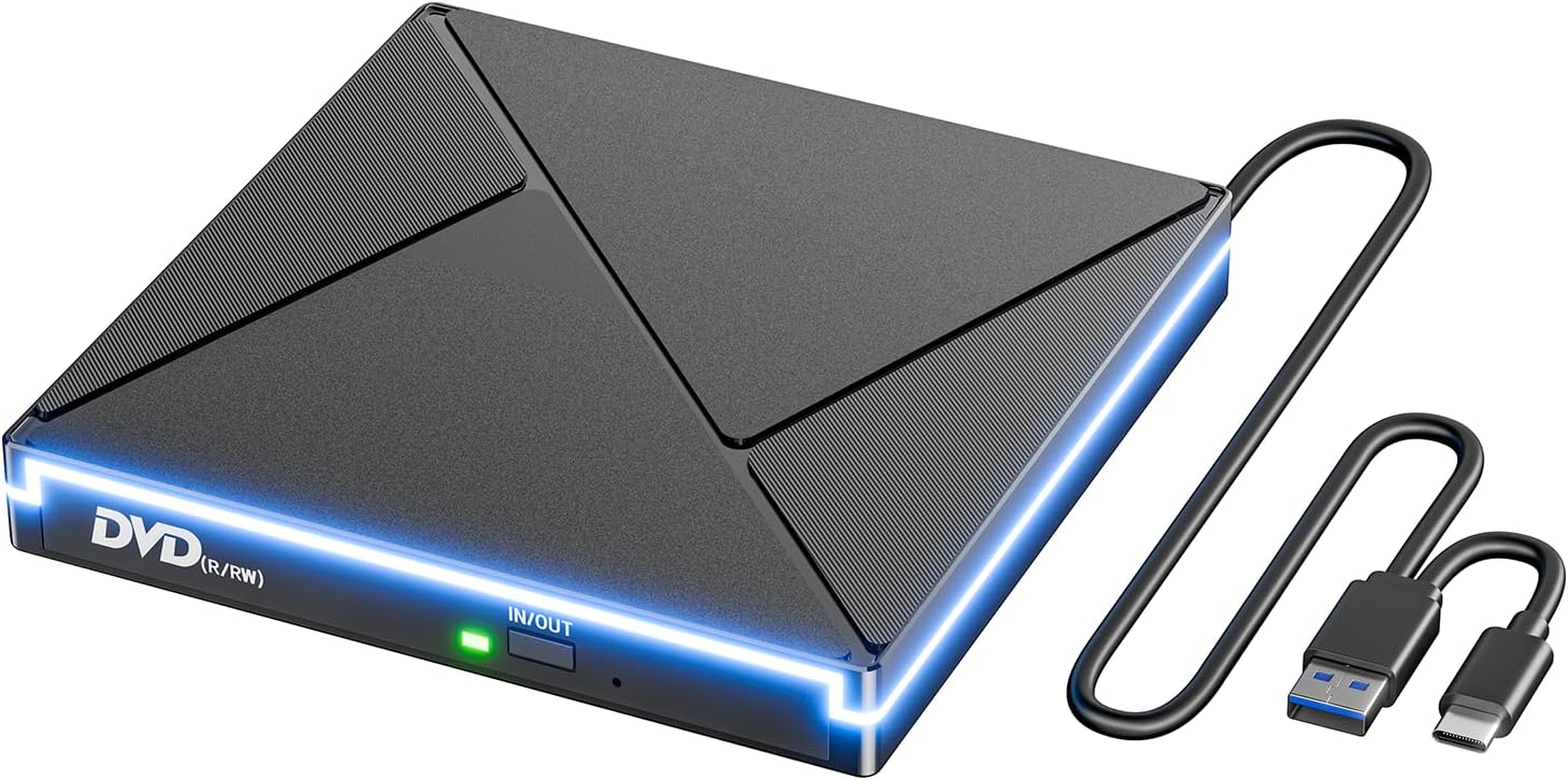 External CD DVD Drive with RGB, USB 3.0 & USB-C CD/DVD Drive External ...