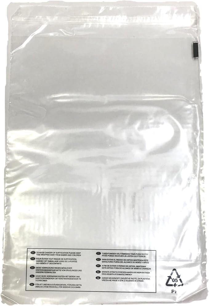 100x FBA Approved 1.8mil 45 Micron Poly Bags Self Seal Crystal Clear ...
