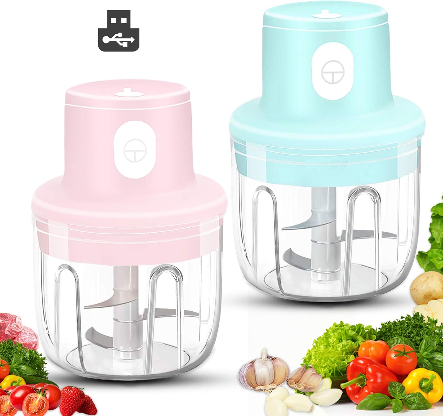 Amazon.com: TCJJ 2 Pack Electric Mini Garlic Chopper, Small Food ...