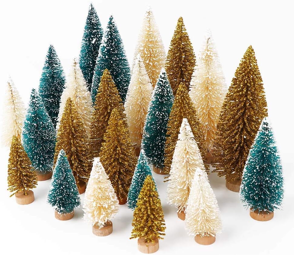 30pcs Christmas Mini Sisal Trees Artificial Pine Trees with Wooden Base ...