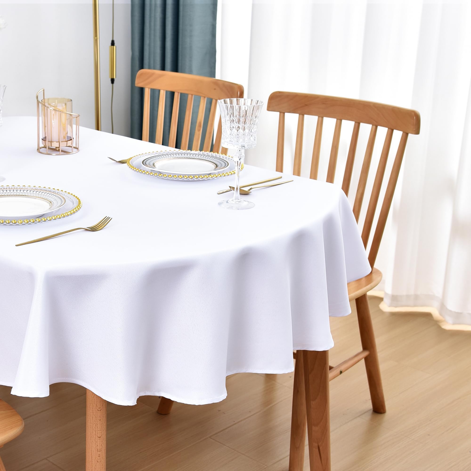 Amazon.com: mylacerhome Farmhouse Solid White Oval Tablecloth Hemstitch ...