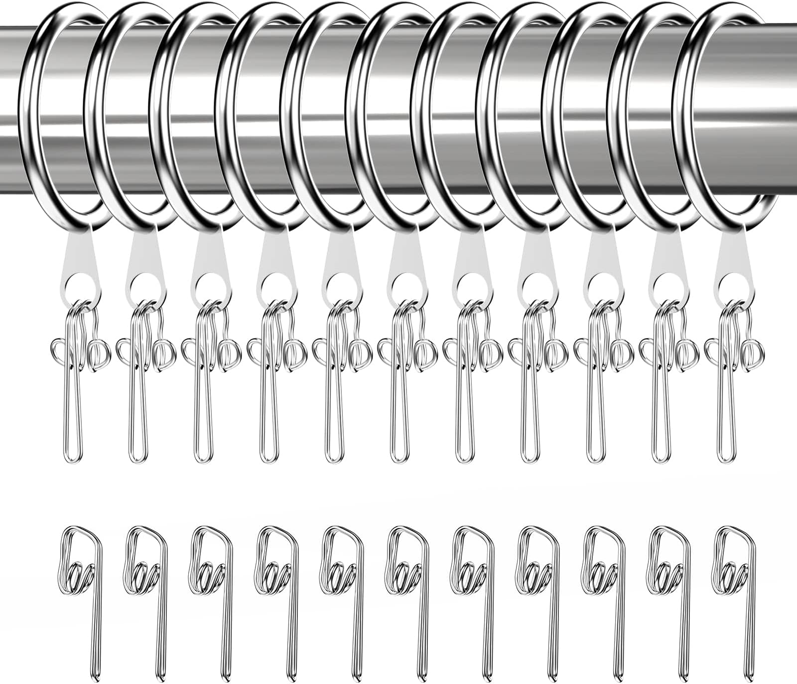 40 Pcs Metal Curtain Rings, Silver Metal Curtain Pole Rings, Metal ...