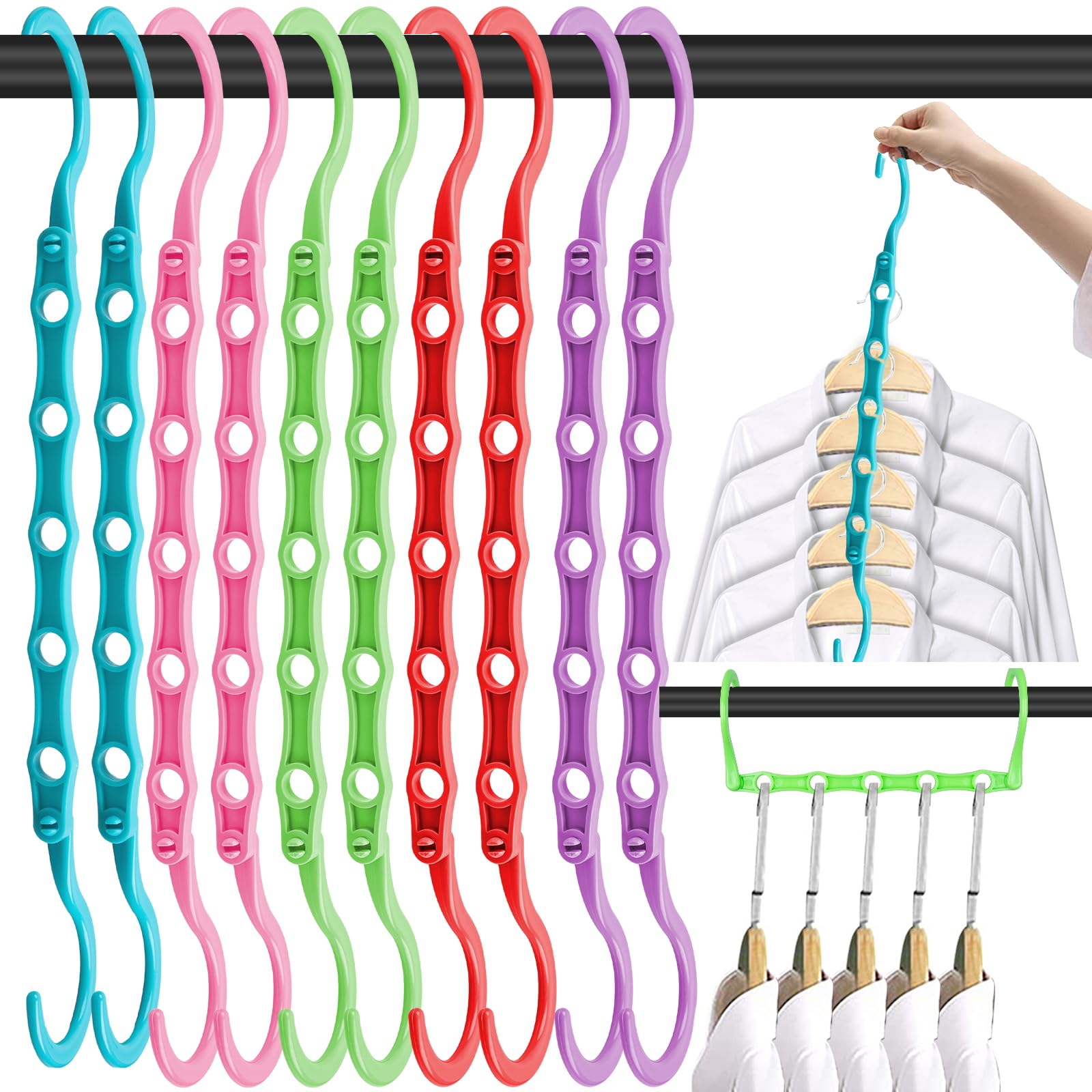 Space Saving Hangers, 10PCS Magic Hangers, 5 Holes Sturdy Plastic ...