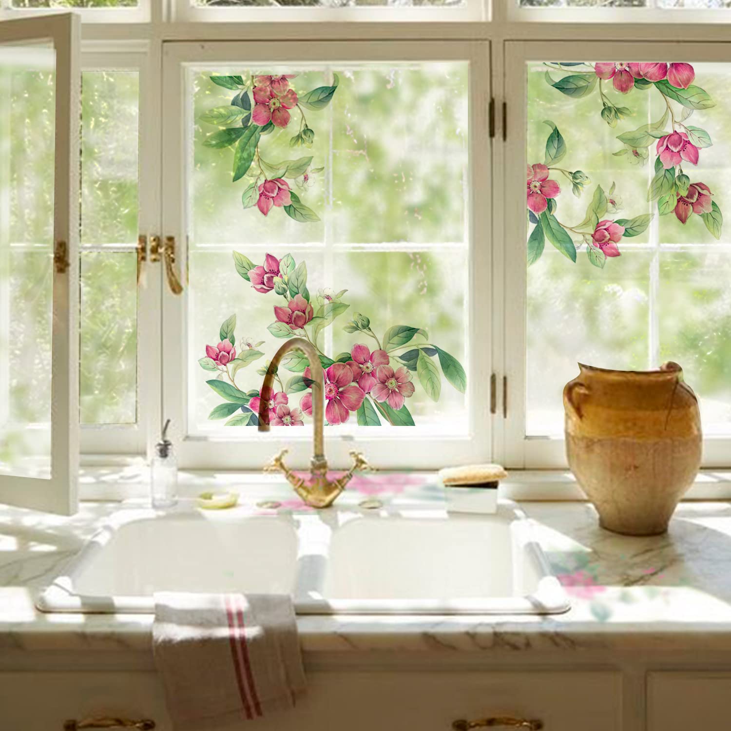 Amazon.com: Flortlias Watercolor Floral Window Sticker, Static Cling ...