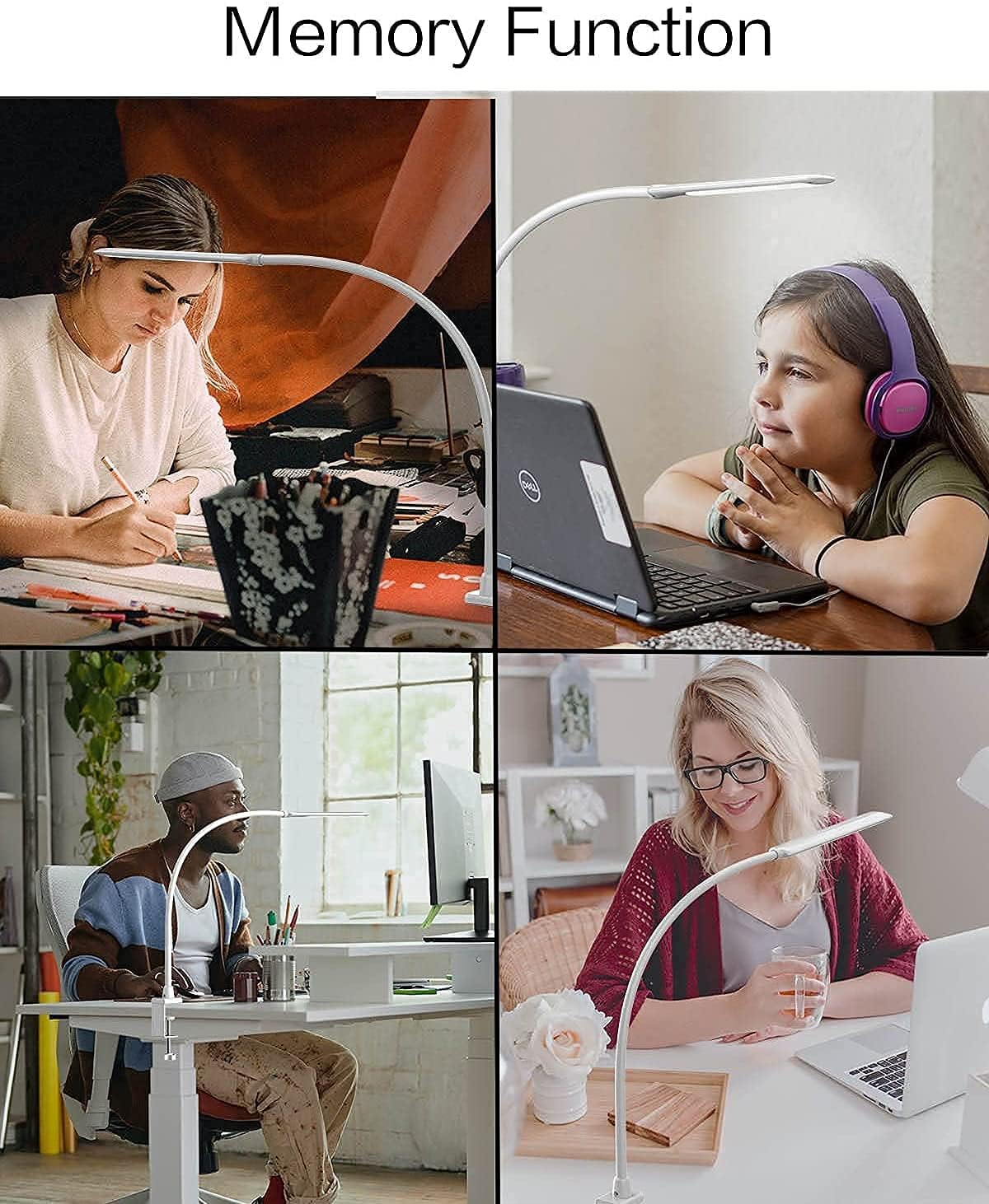 Lámpara de escritorio LED con abrazadera, lámpara de arquitecto de control táctil de cuello de ...