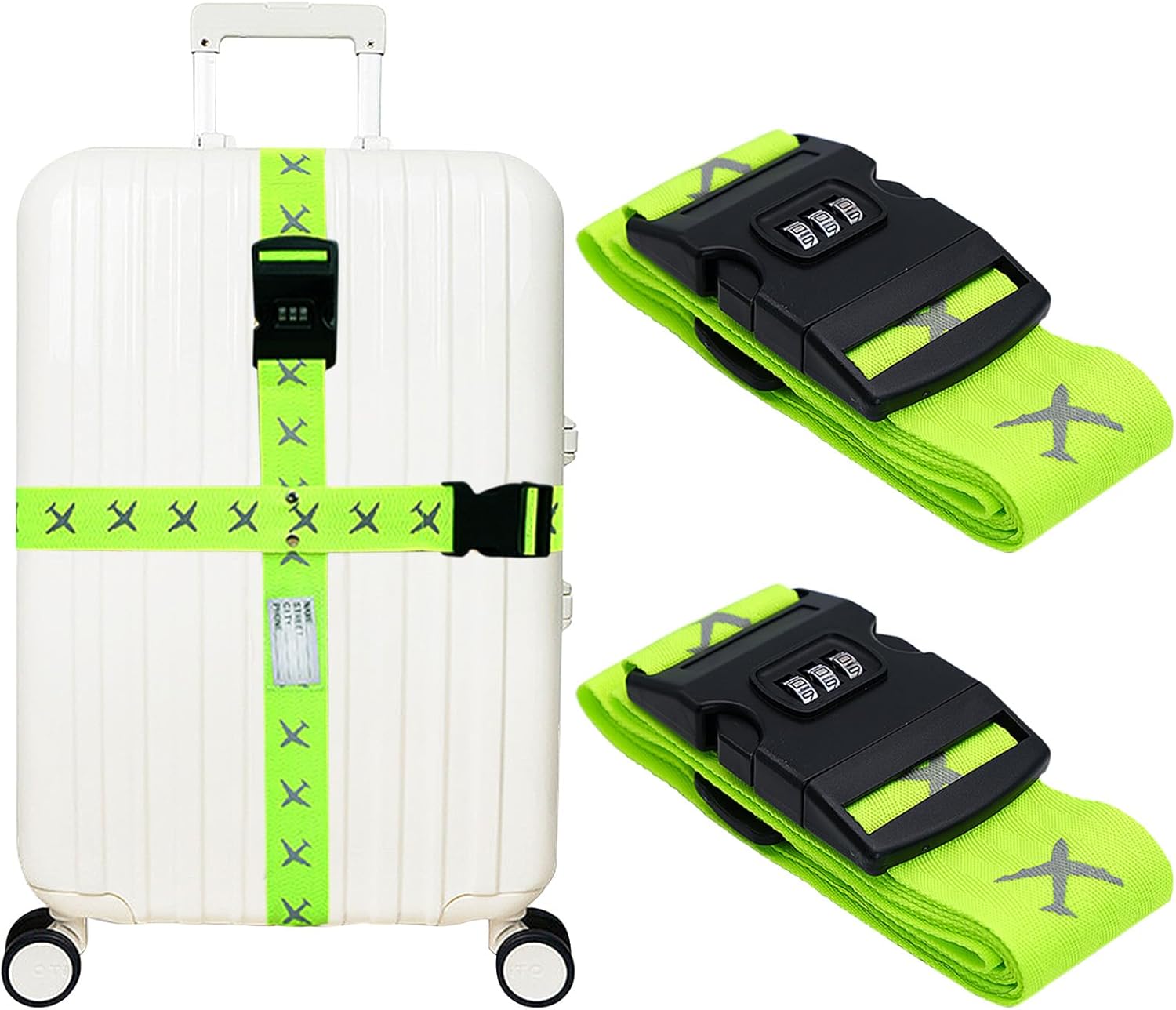 2Pcs Luggage Straps with Combination Lock, 200cm Adjustable Travel ...