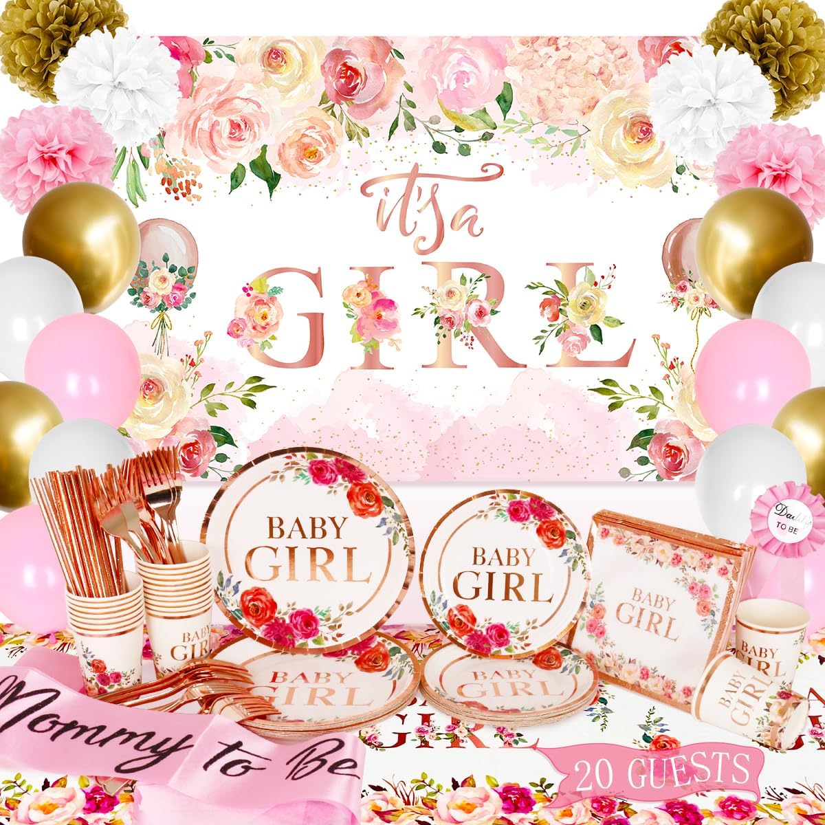 Amazon.com: Baby Shower Party Decorations for Girl It's A Girl Baby ...