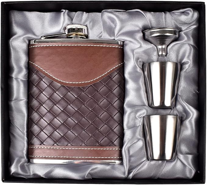 Amazon.com: Hip Flasks for Men 8oz Leather Flask Gift Set,LHD HOME 304 ...