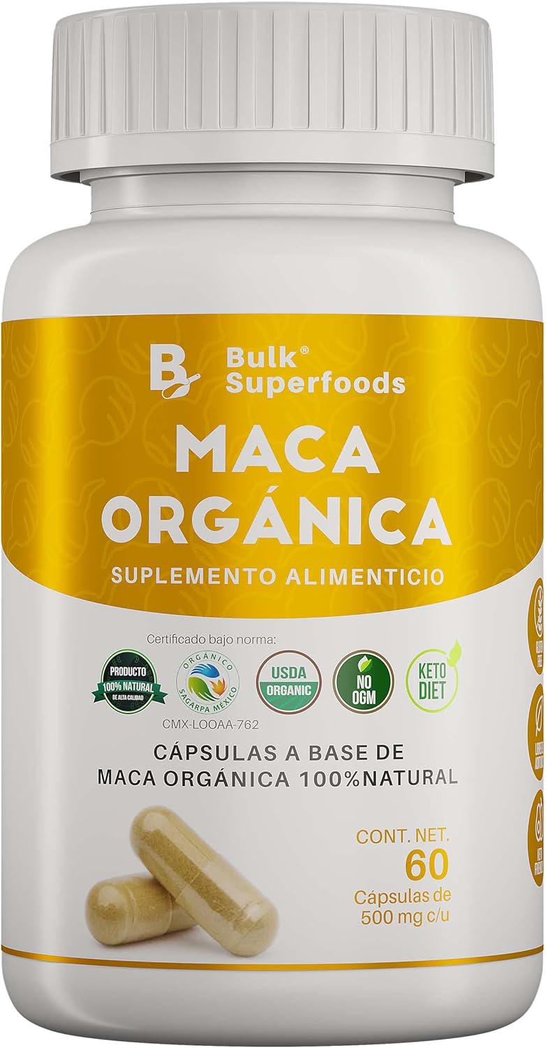 BULK SUPERFOODS | Maca Orgánica 100% Natural | 60 Cápsulas – 500 mg c/u ...