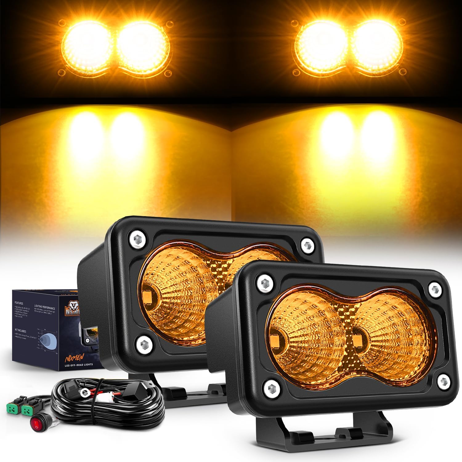 Amazon.com: Nilight Motorcycle Amber LED Pods 2 PCS 3 Inch 1070LM Flood ...