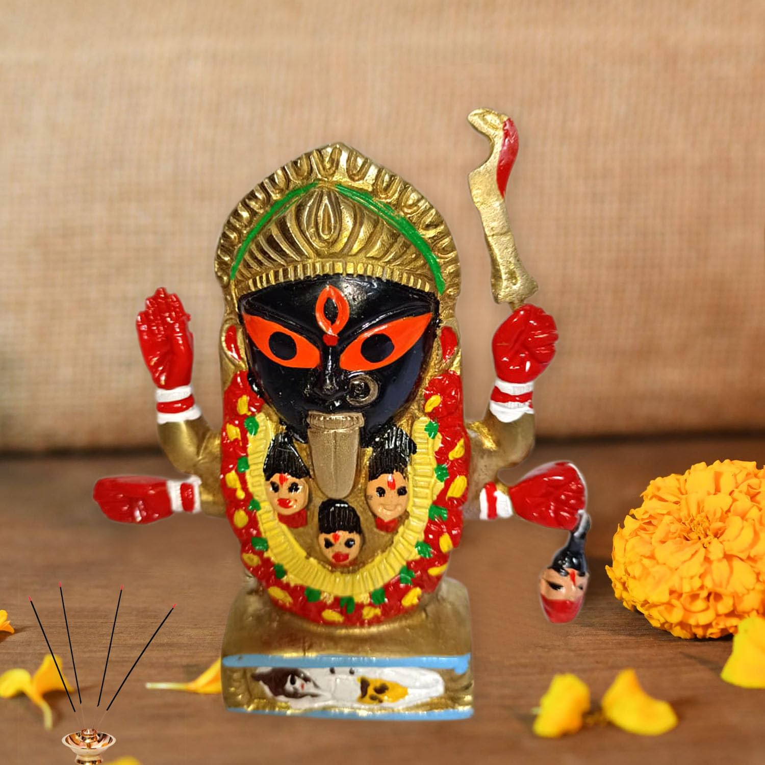 Buy Shrinika Kalighat Maa Kali Idol In Brass 14 Cm Multicolour Hindu ...