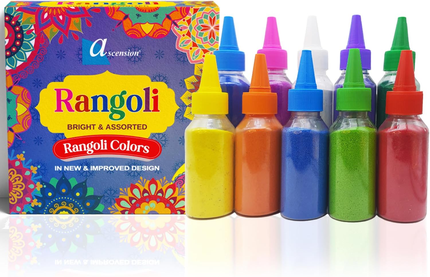 Buy Ascension ® Pack of 12 Rangoli Kolam Powder Colors Bottles Design ...
