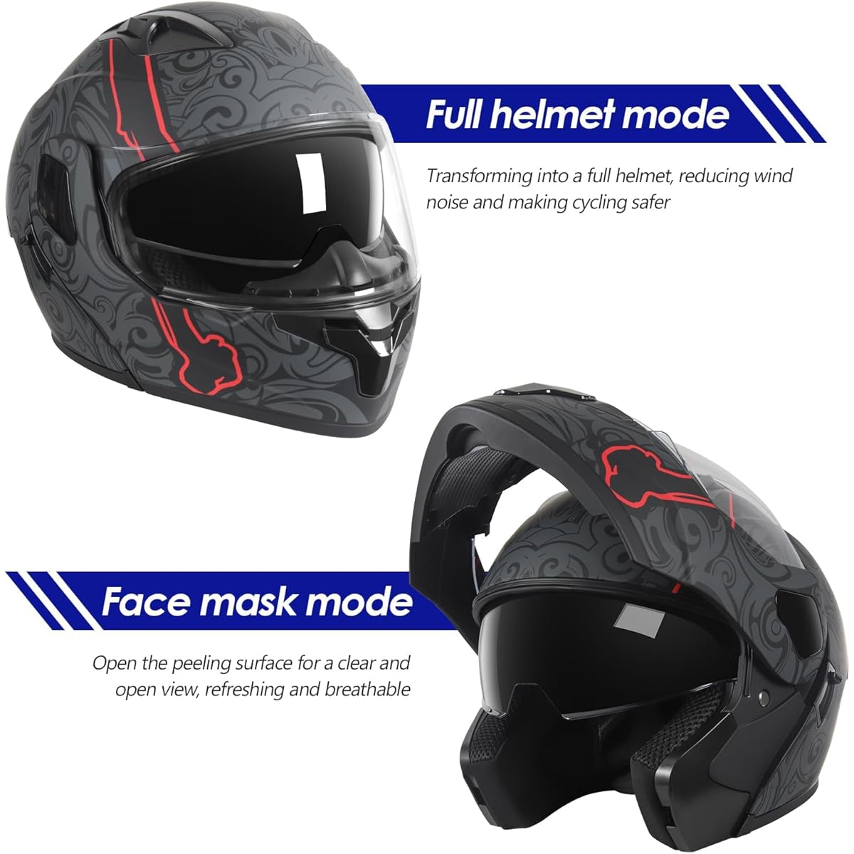 $9/mo - Finance DOT Approved Full Face Modular Flip-Up Dual Visor Motorcycle Helmet for Men ...