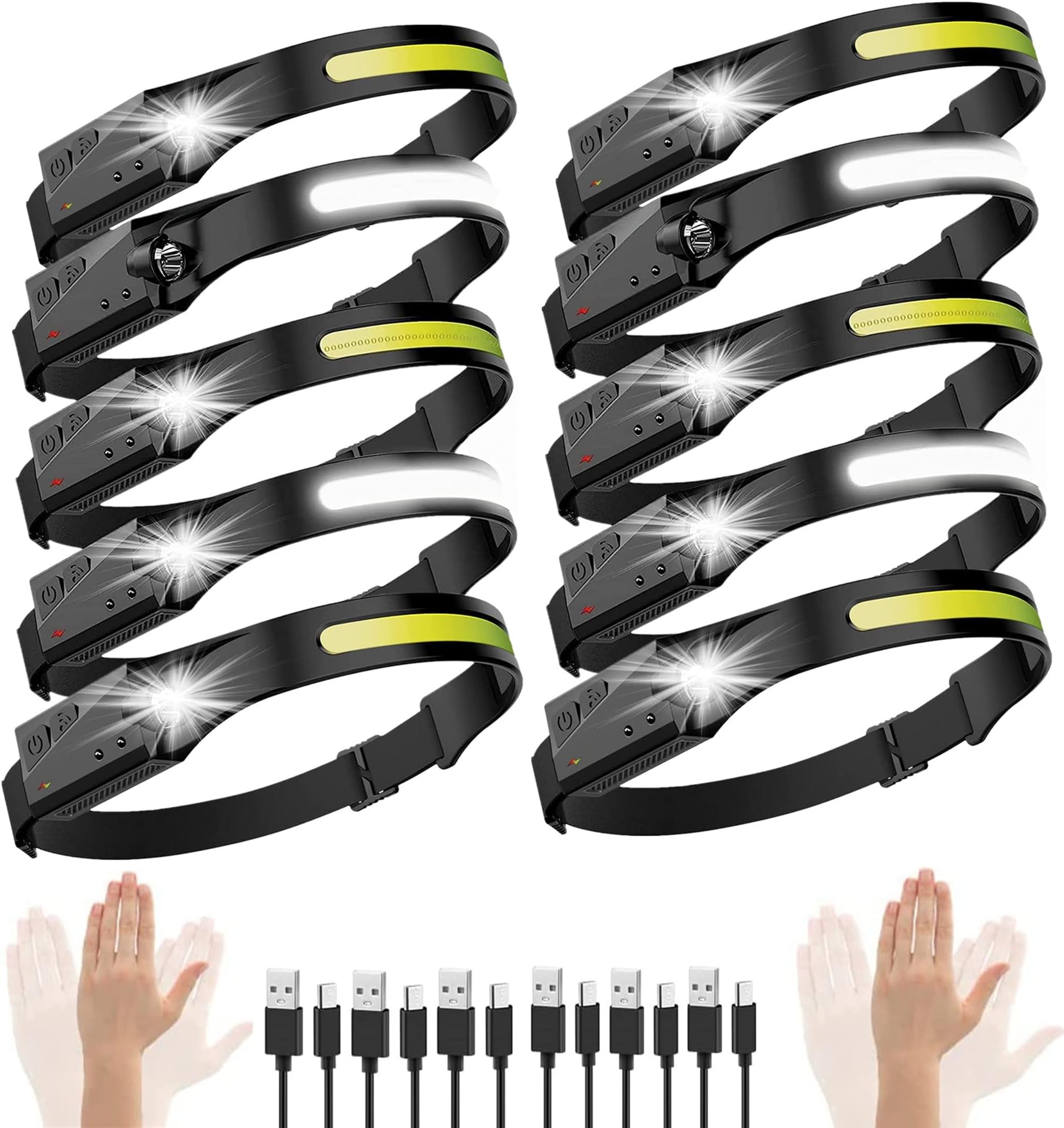 Headlamp Flashlight, Rechargeable Headlamps, 230° COB Wide Beam Head ...