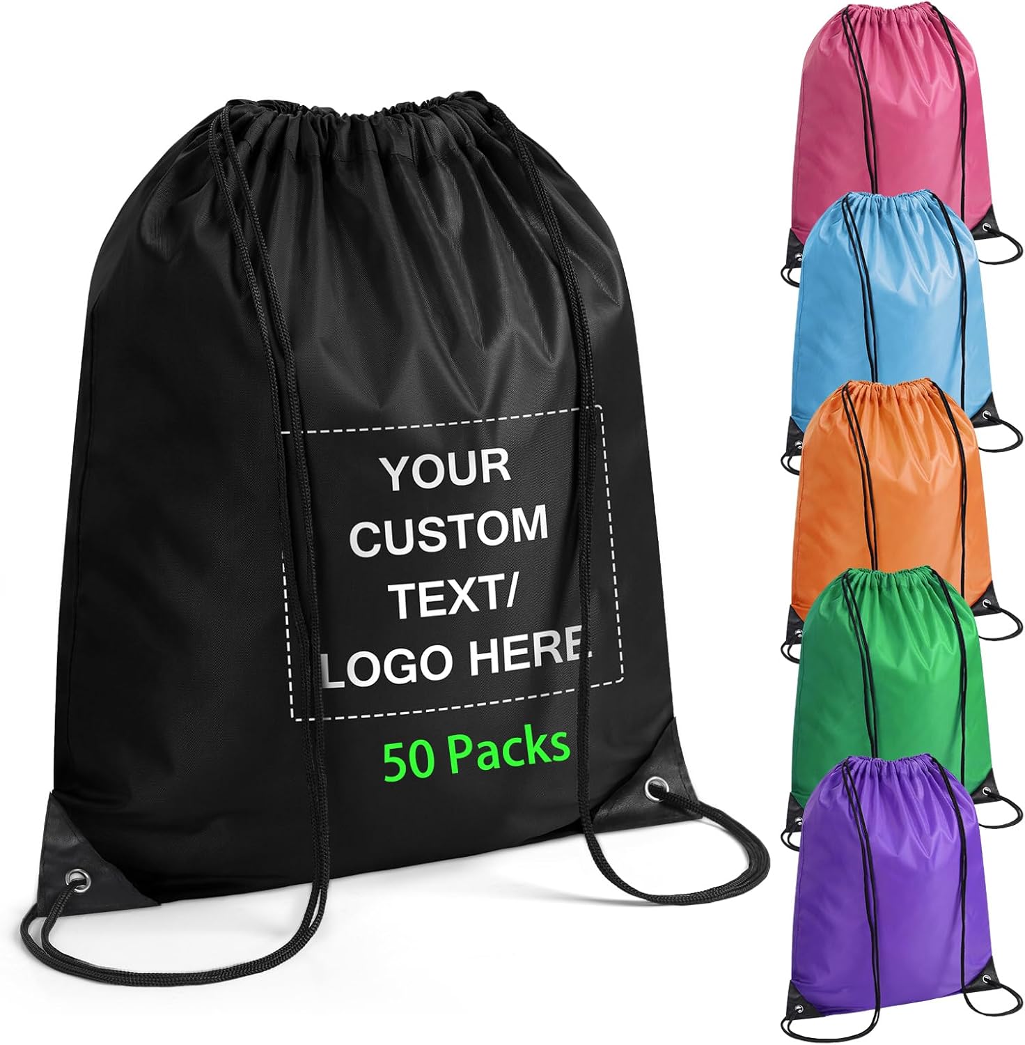 Amazon.com | Fyore Custom Drawstring Backpacks, 50 Pack Personalized ...