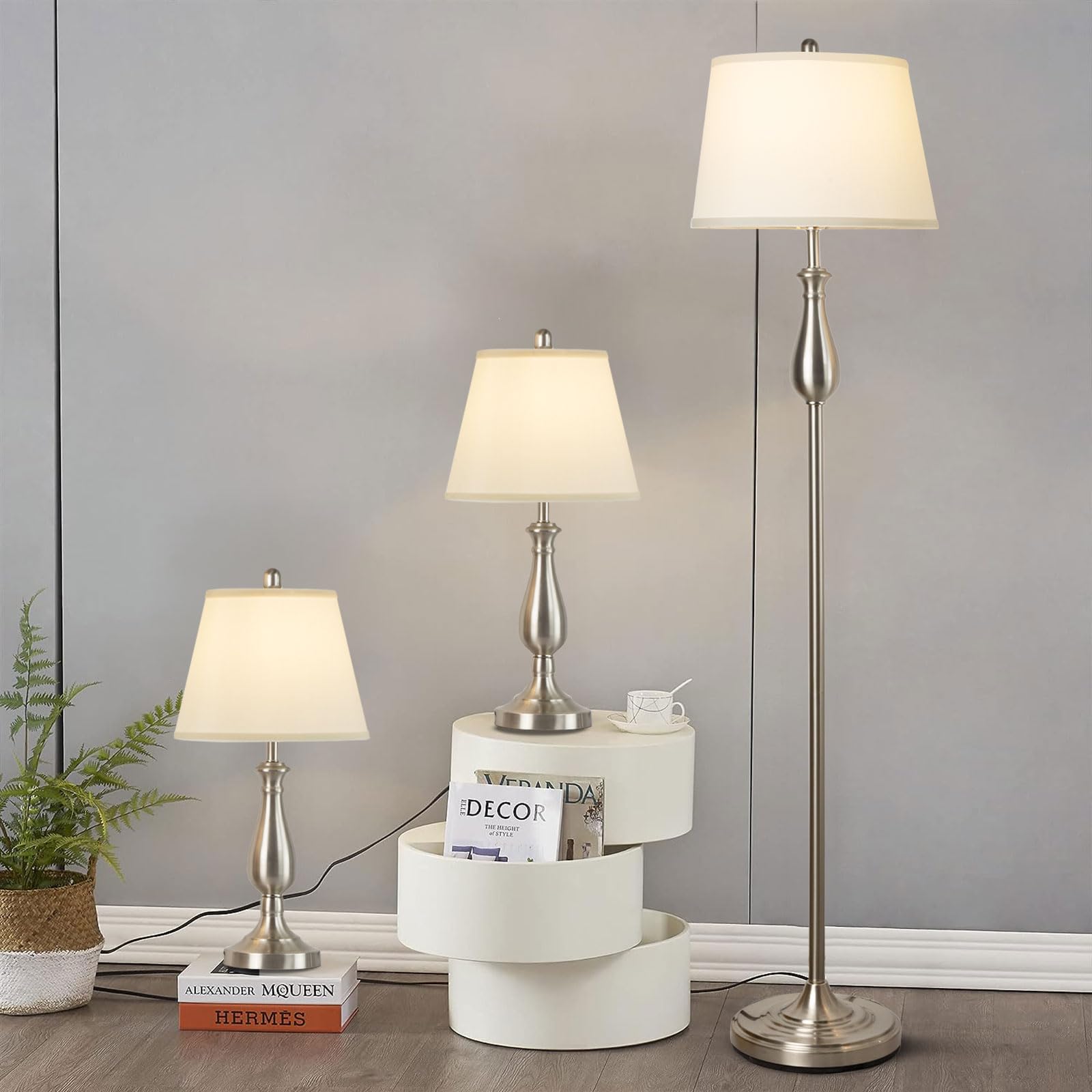 Depuley 3-Piece Lamp Set, 2 Table and 1 Floor Lamp Set of 3, Modern Lamp Sets for Living Room ...