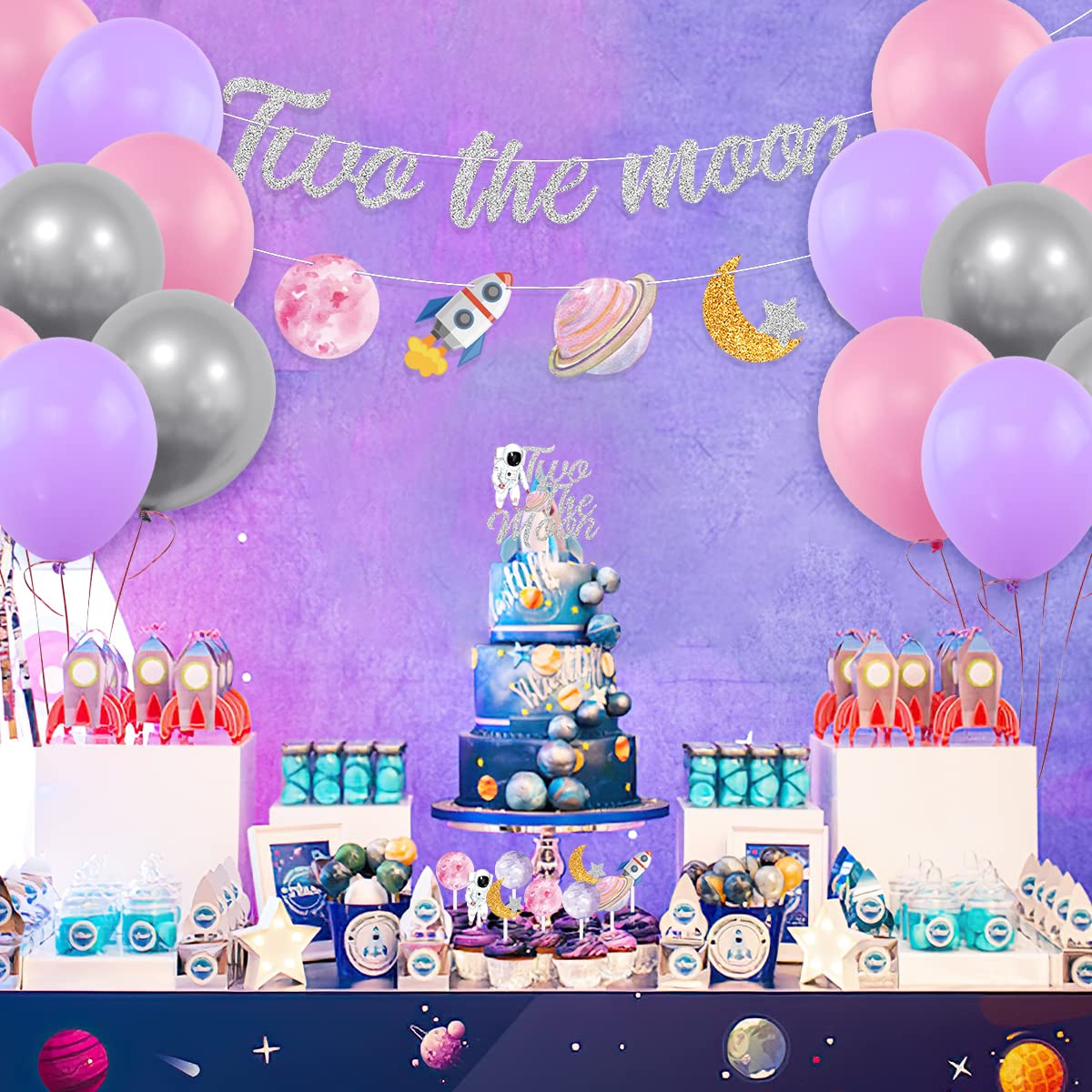 Two The Moon Birthday Space Themed Birthday Party Decorations 10 Pcs ...