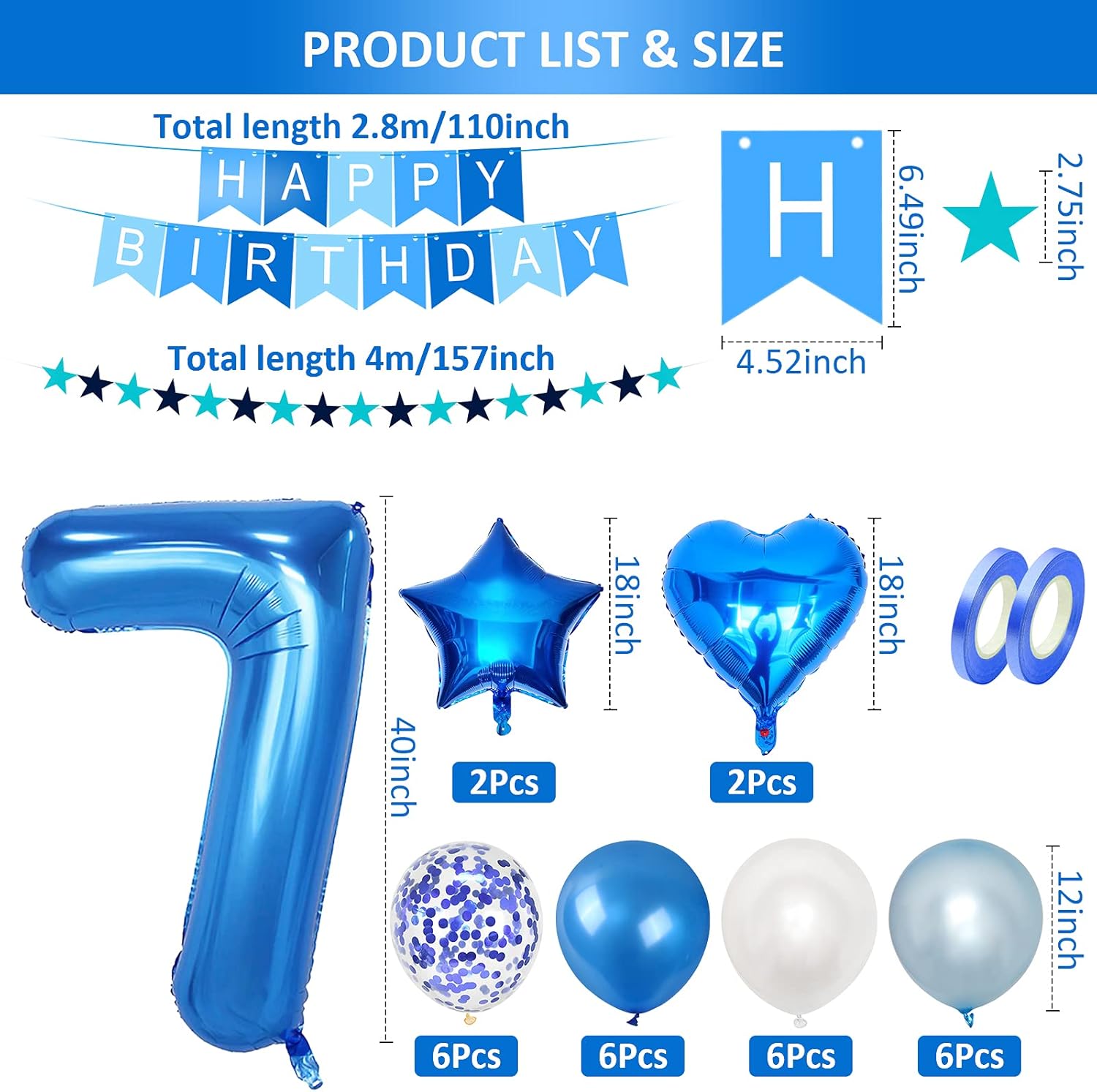 Unisun 7th Birthday Decorations for boy, 40 inch Helium Foil Balloon ...