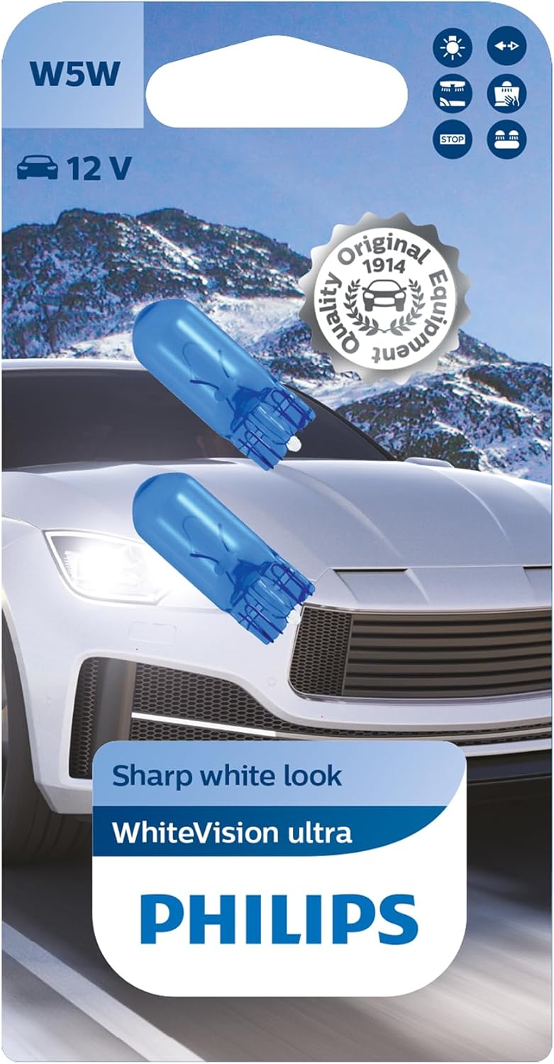 Philips WhiteVision ultra W5W car signaling bulb, White, Double blister ...
