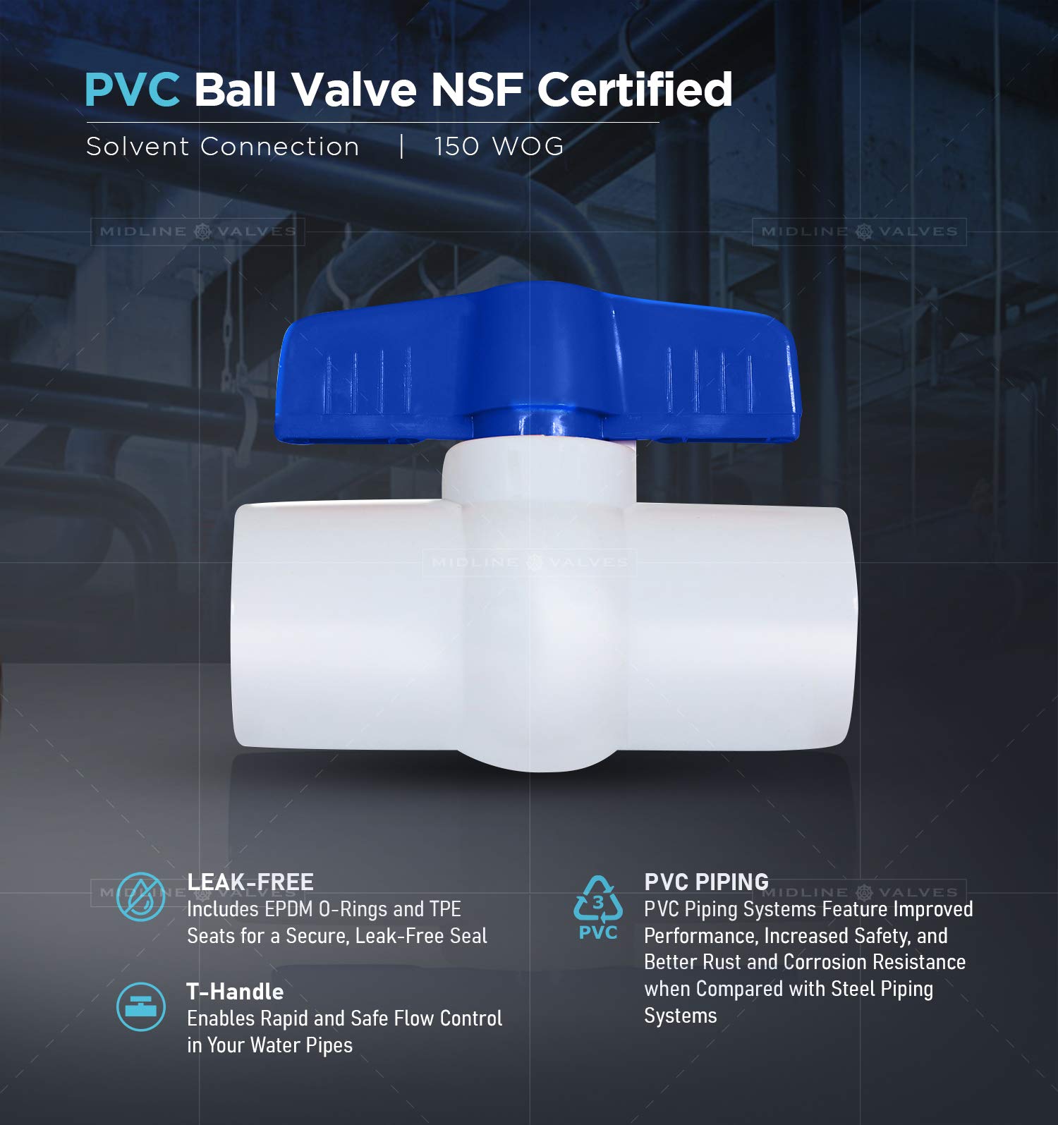 Snapklik.com : Midline Valve PVC Ball Valve Blue T-Handle For Potable ...