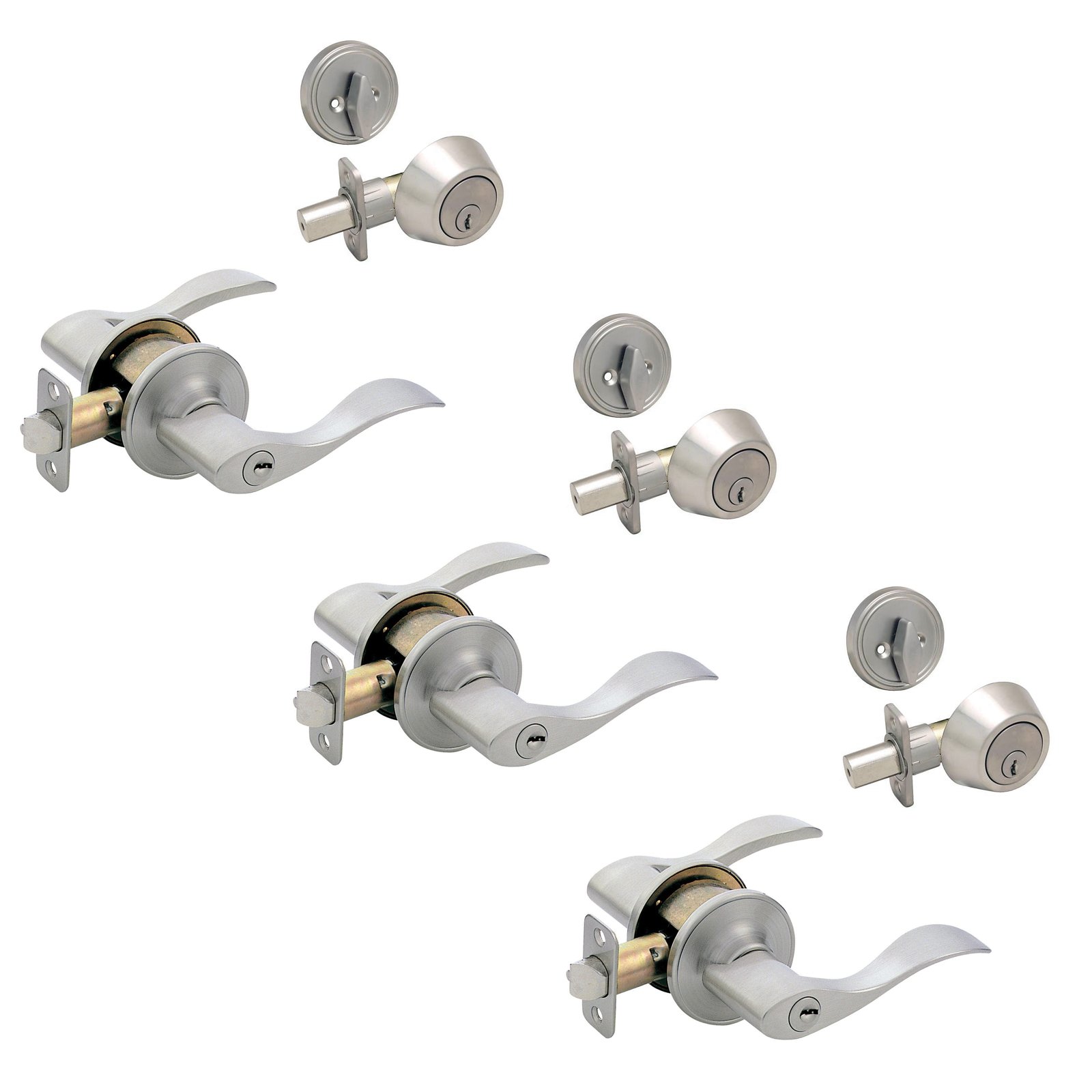 3 - Kingston Satin Nickel Entry Lever with Matching Single Cylinder ...