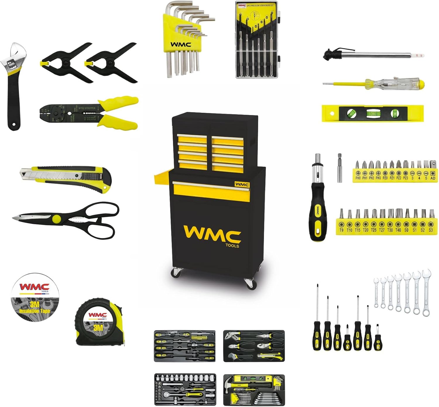 WMC Tools - Garage Drawer Roller Cabinet with Tool Set of 257 instruments, Trolley for hand ...