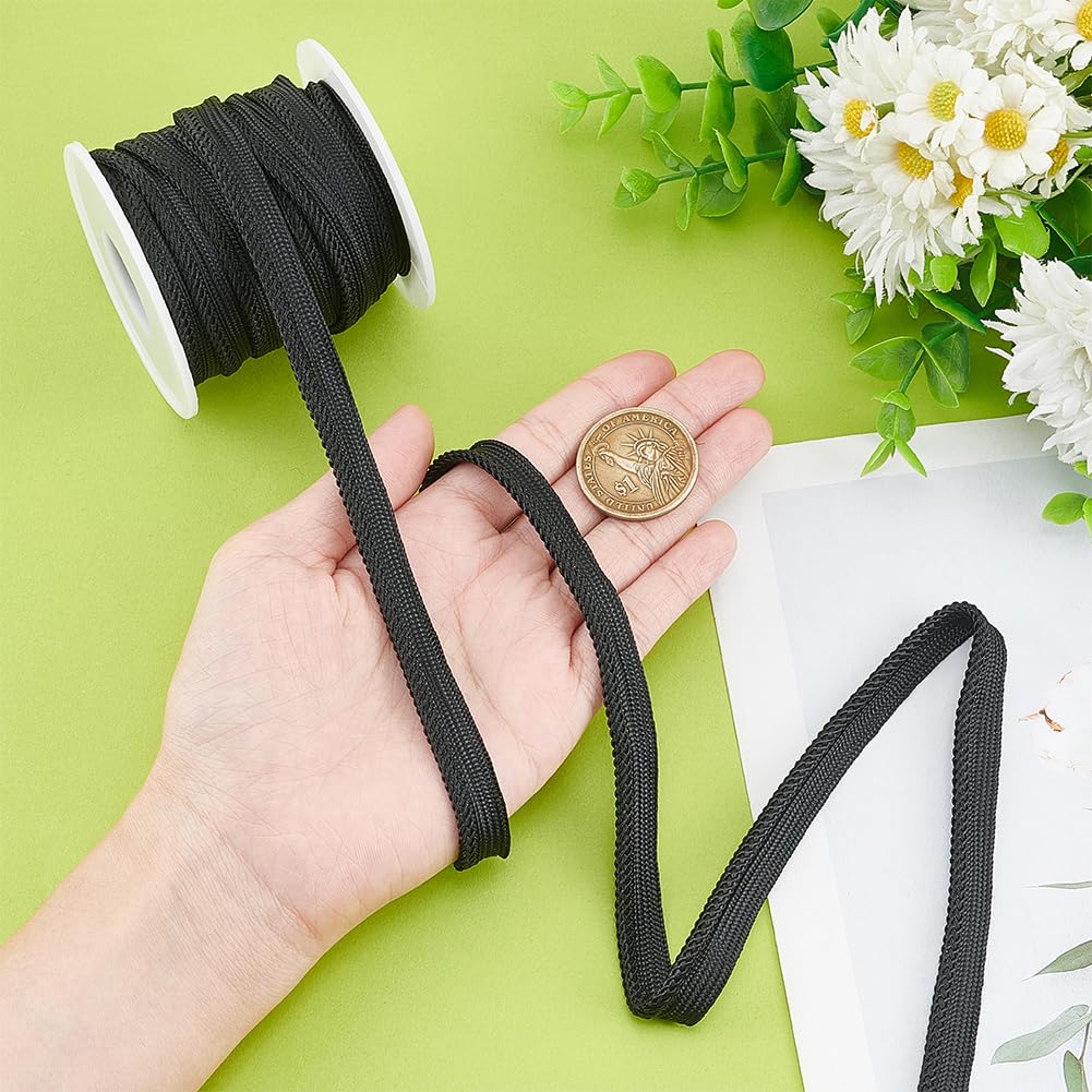 BENECREAT 10 Yards Black Cord-Edge Piping Trim, 10mm Wide Flat Twisted ...