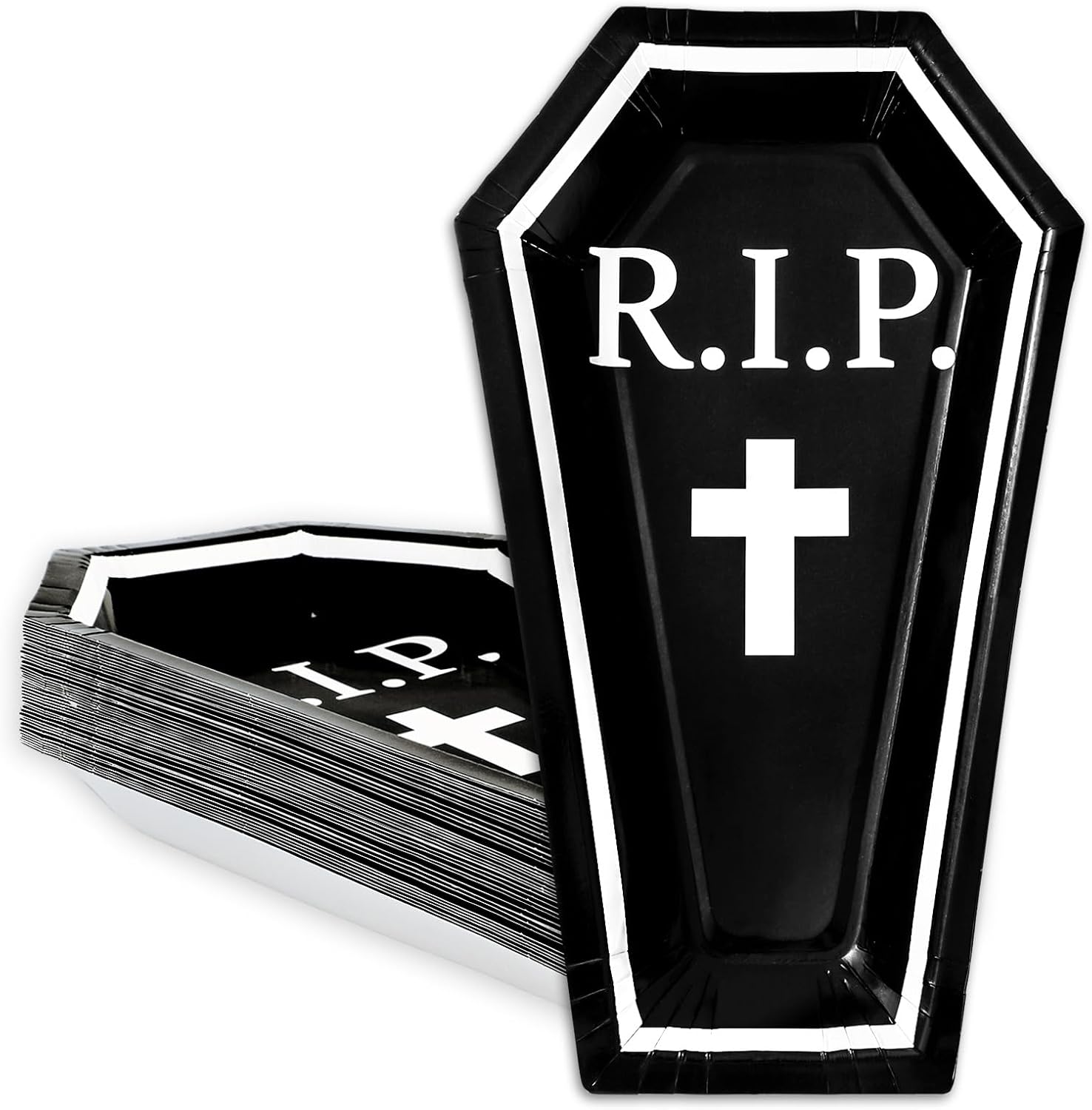 Amazon.com: Whaline 24Pcs Halloween Paper Plate Coffin Shape RIP ...
