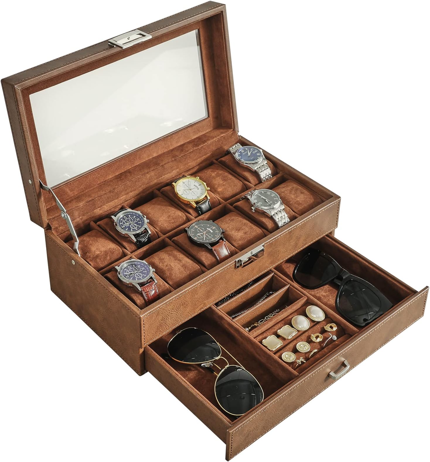 ROTHWELL 4 Slot Leather Watch Box with Valet Drawer - Luxury Watch Case ...
